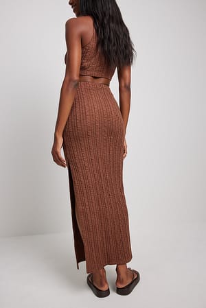 Structured Slit Detail Maxi Skirt Brown | NA-KD