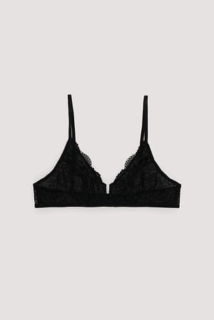 V Wire Soft Lace Bra Black Na Kd