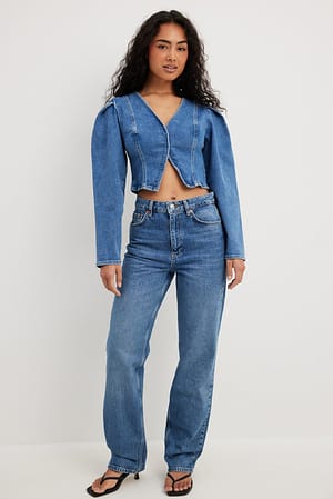 Volume Sleeve Denim Blouse Blue | NA-KD