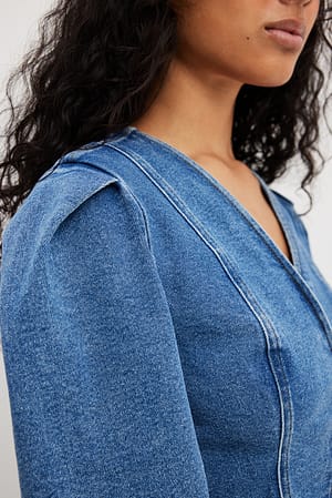 Volume Sleeve Denim Blouse Blue | NA-KD