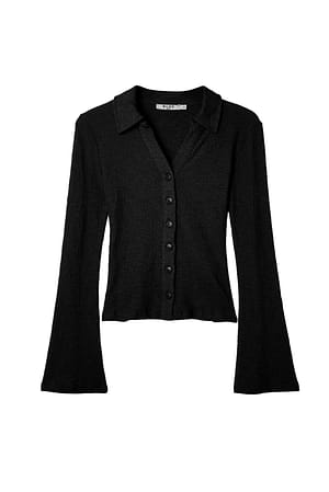 Wide Sleeve Button Top Black | NA-KD