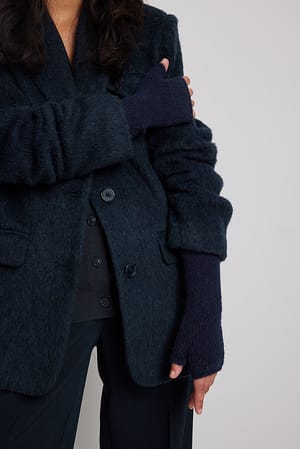 Wool Blend Knitted Mittens Blue | NA-KD