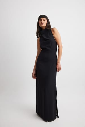 Woven Deep Back Maxi Dress Black | NA-KD