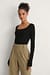 Scoop Neck Rib Top Black | NA-KD