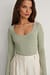 Scoop Neck Rib Top Green | NA-KD
