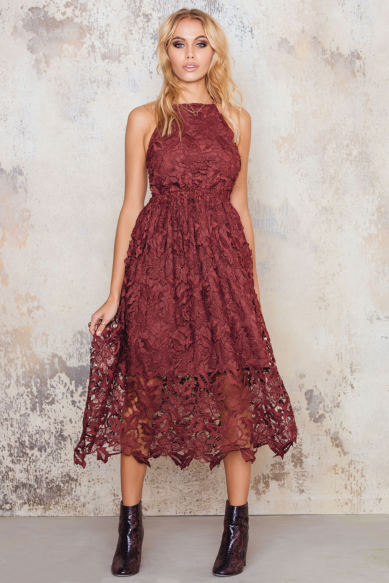 Crochet Strap Back Dress Red | na-kd.com