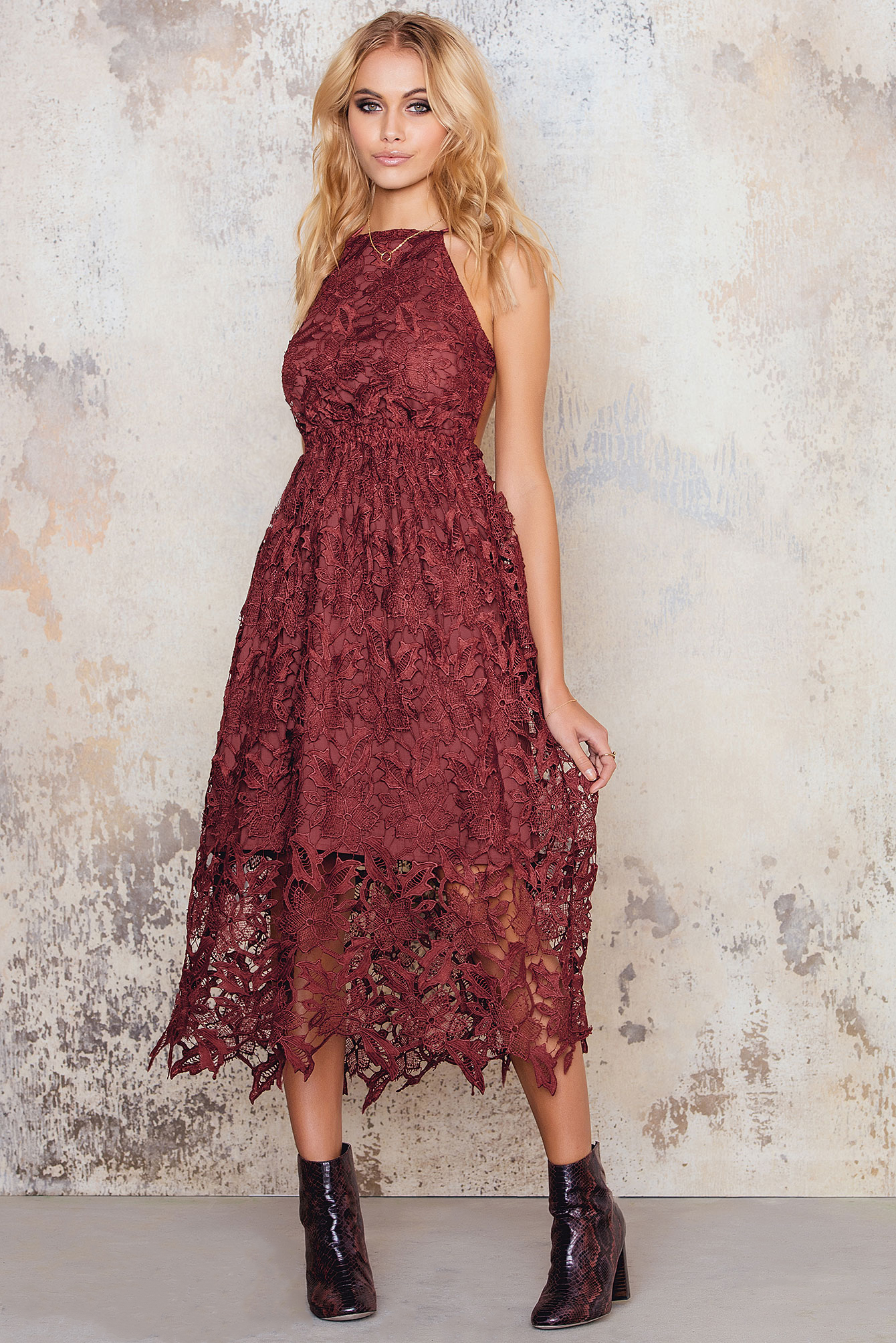 Crochet Strap Back Dress Red | NA-KD