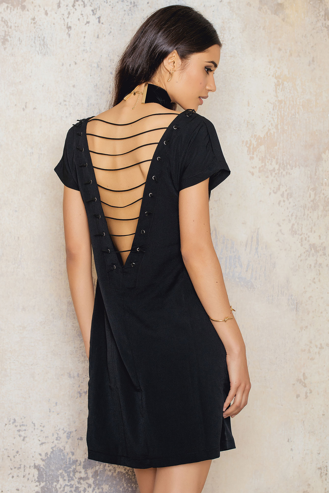 V Back Lacing Dress Svart | NA-KD