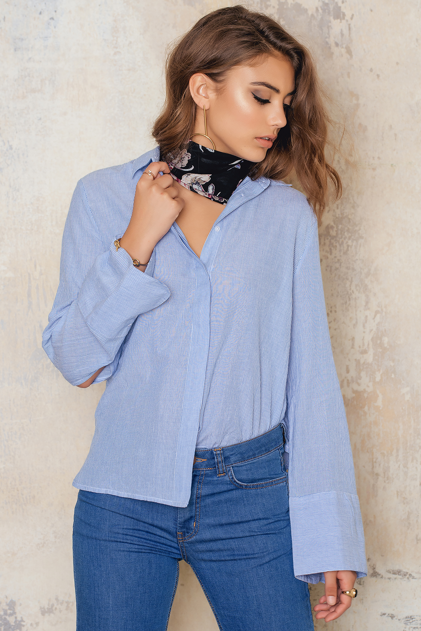 Wide Sleeve Shirt Blue | NA-KD