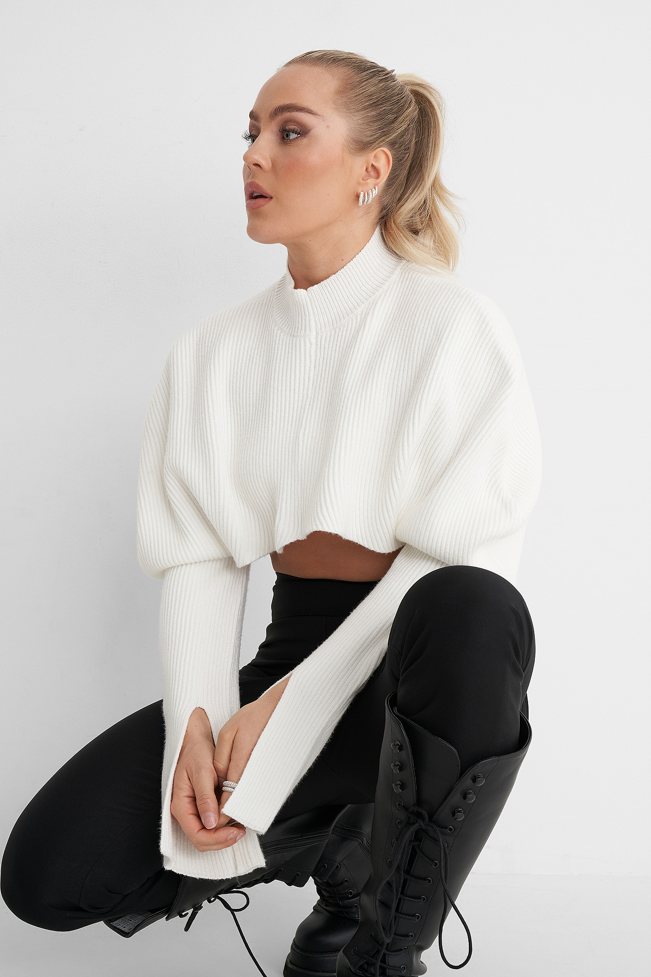 Puff Shoulder Knitted Sweater Offwhite | NA-KD