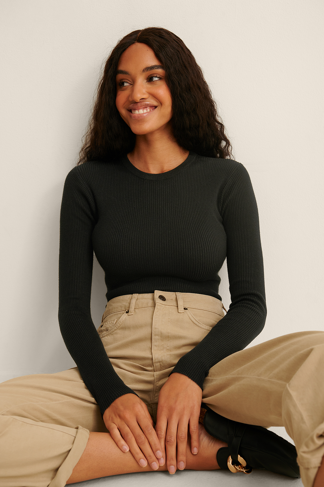 Volume Sleeve High Neck Knitted Sweater Beige | na-kd.com