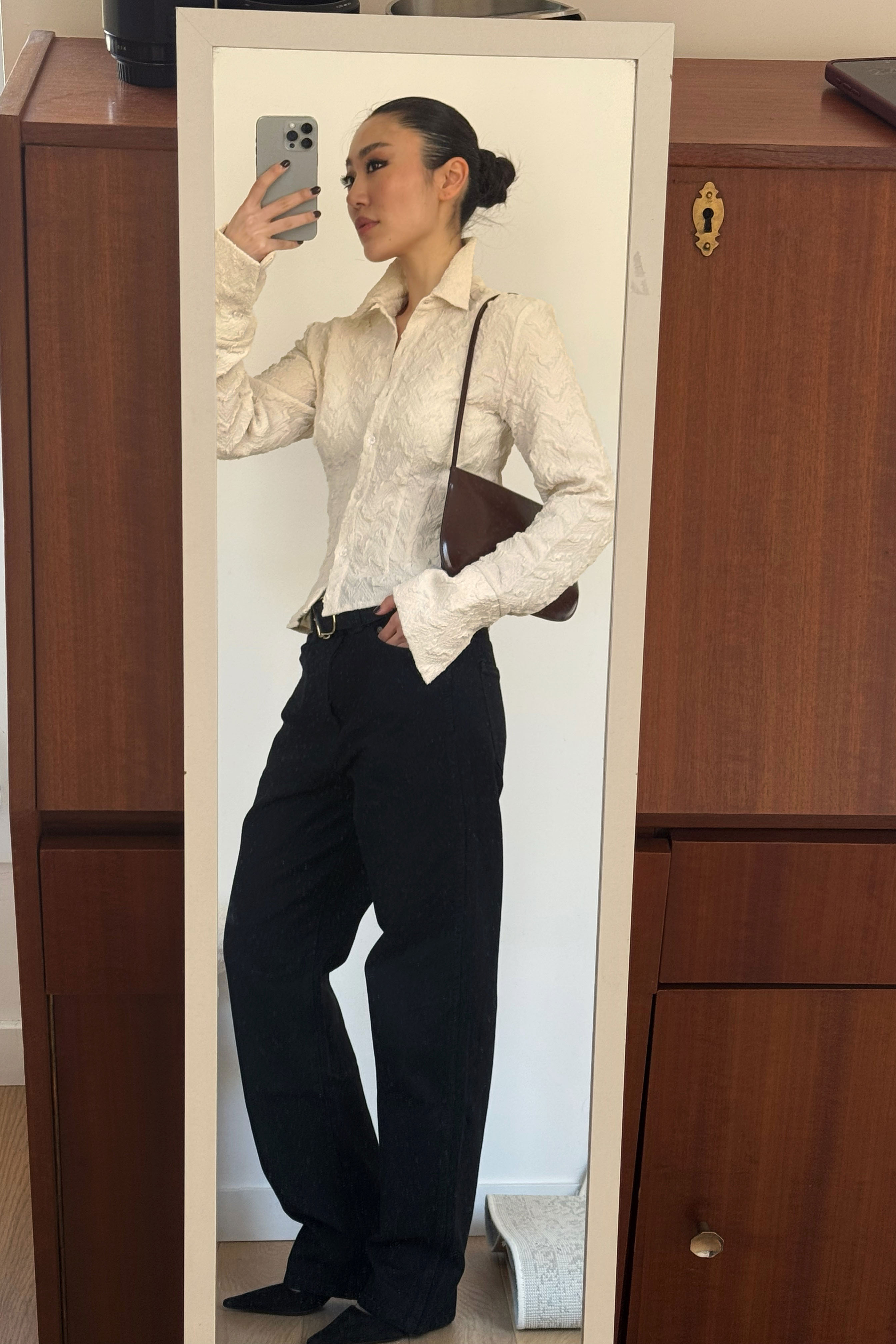 Structured Fitted Long Sleeve Shirt Offwhite | NA-KD