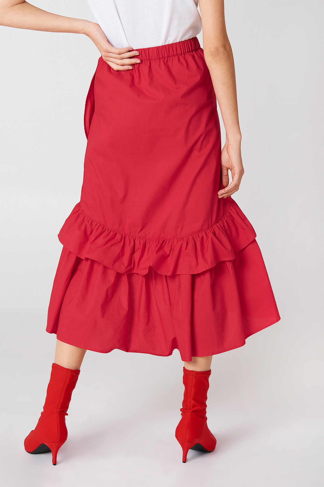 Overlap Maxi Frill Skirt Red Na