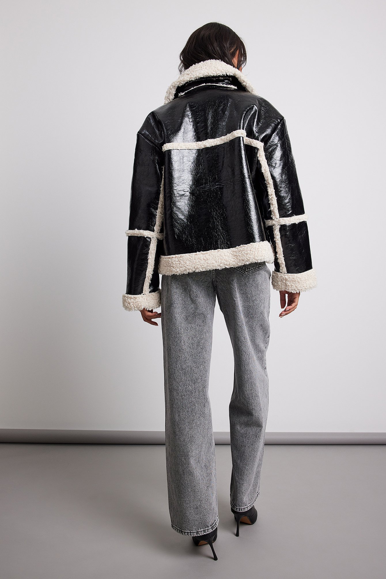 Bonded Teddy Detail Jacket Black | na-kd.com