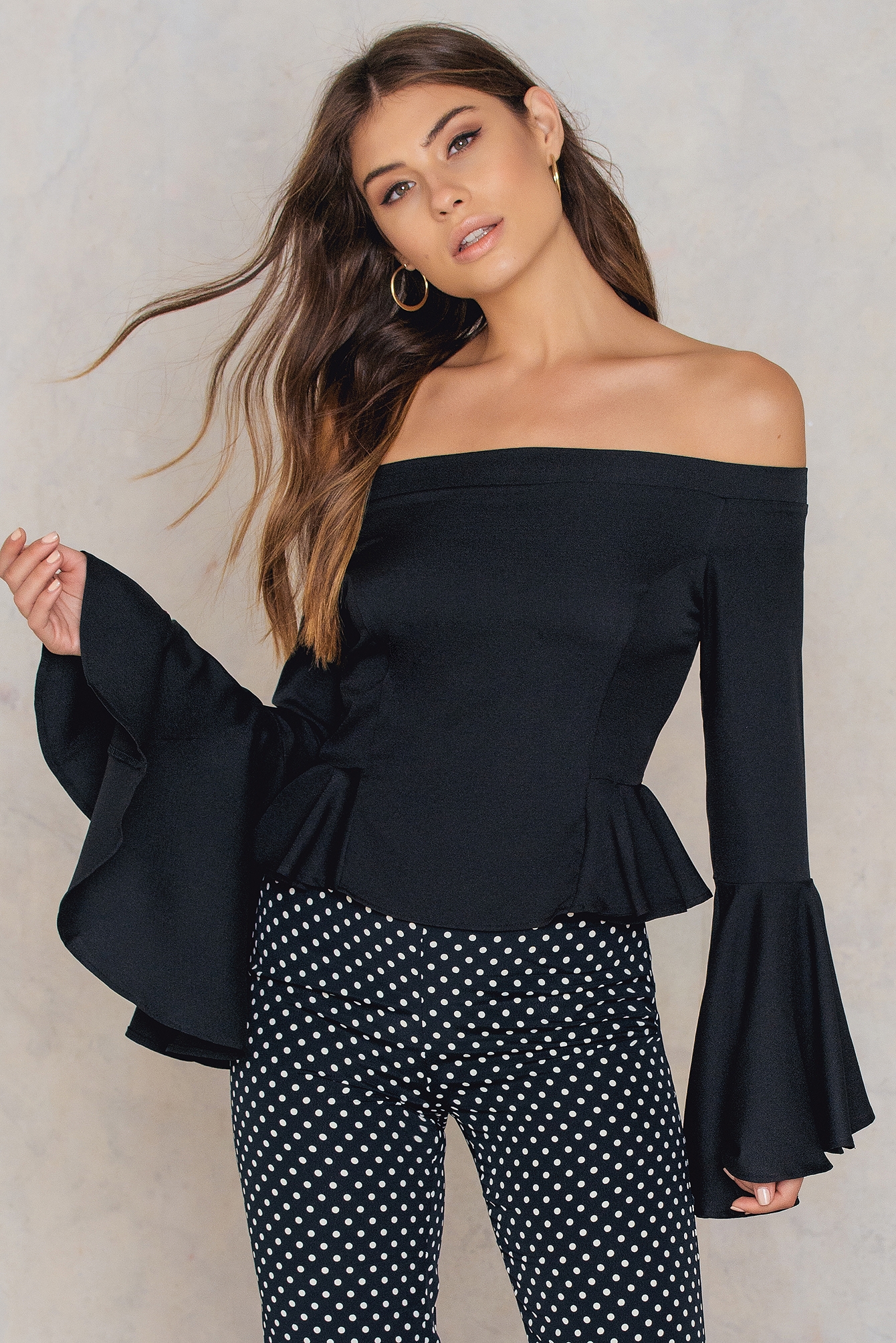 Bardot Flare Sleeve Top Black | NA-KD