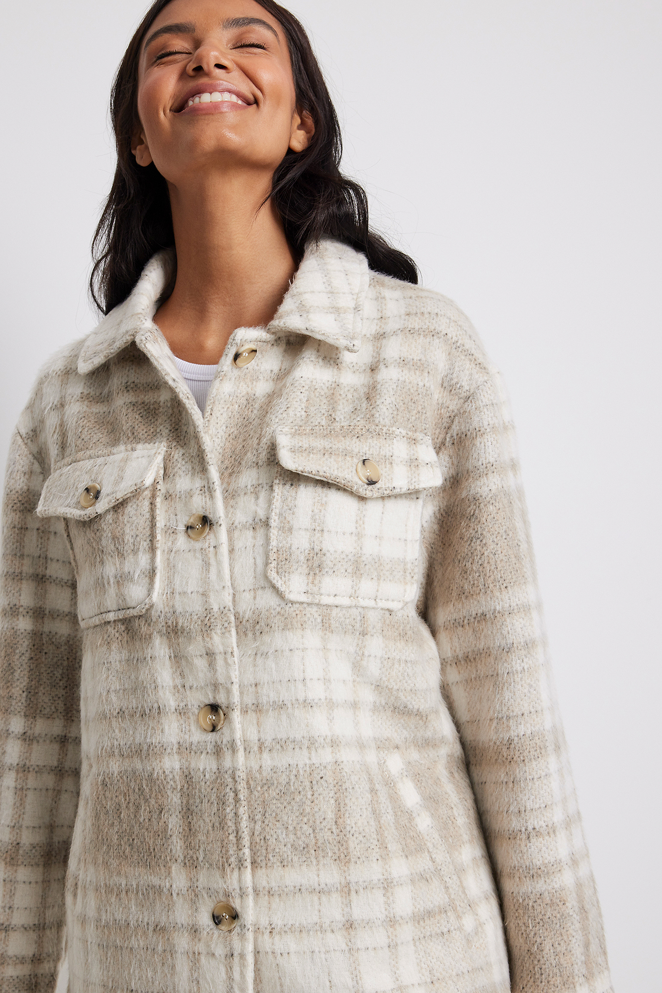 Brushed Checked Chest Pocket Jacket Checkered | NA-KD