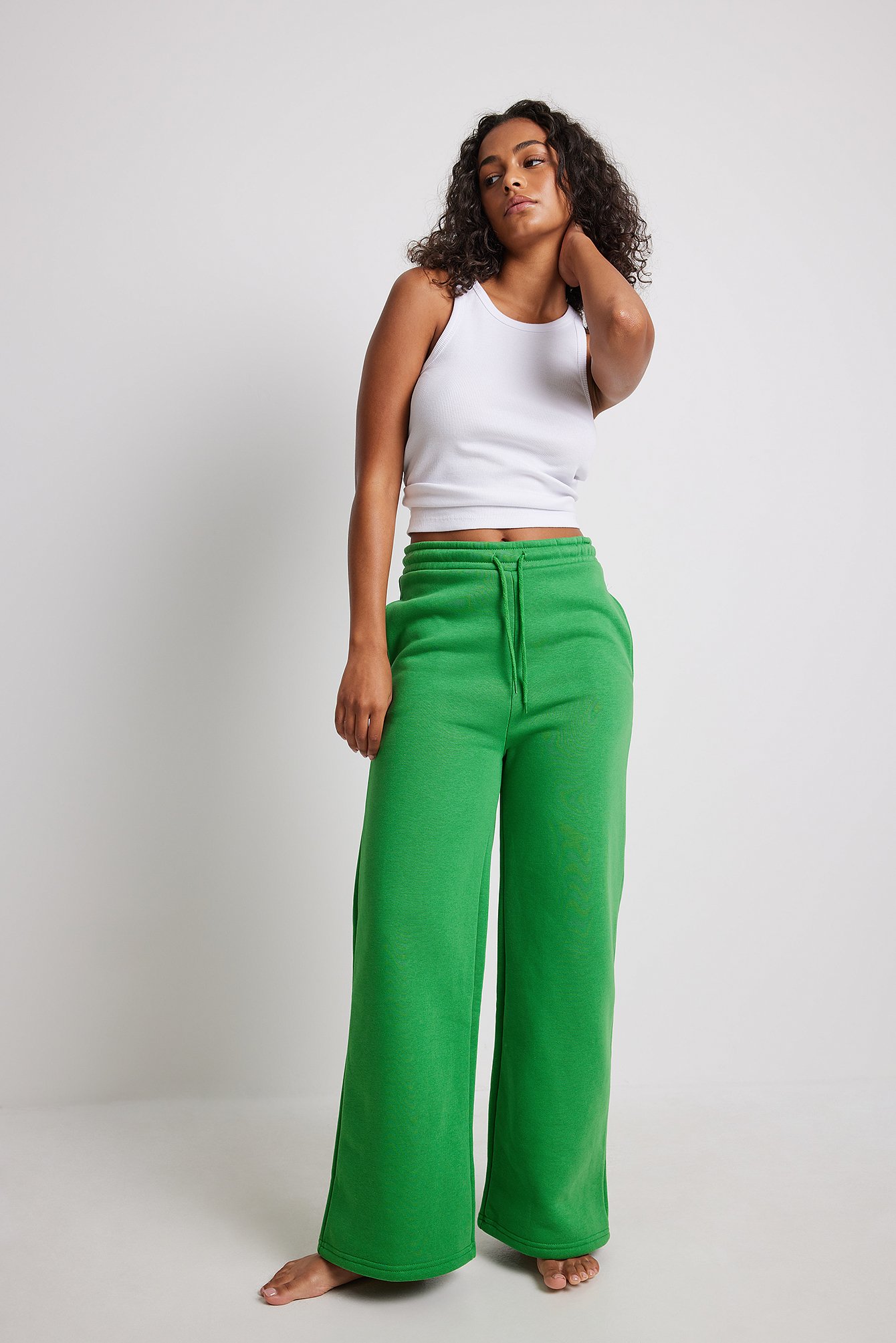 Brushed Straight Leg Sweatpants Green | na-kd.com