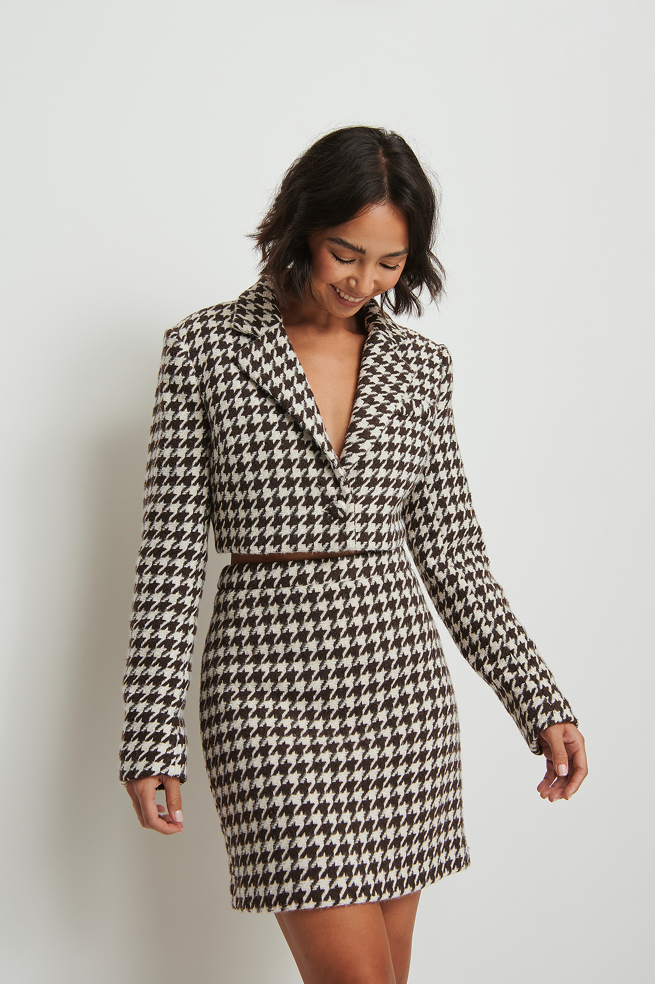 Houndstooth Cropped Blazer Checkered | na-kd.com