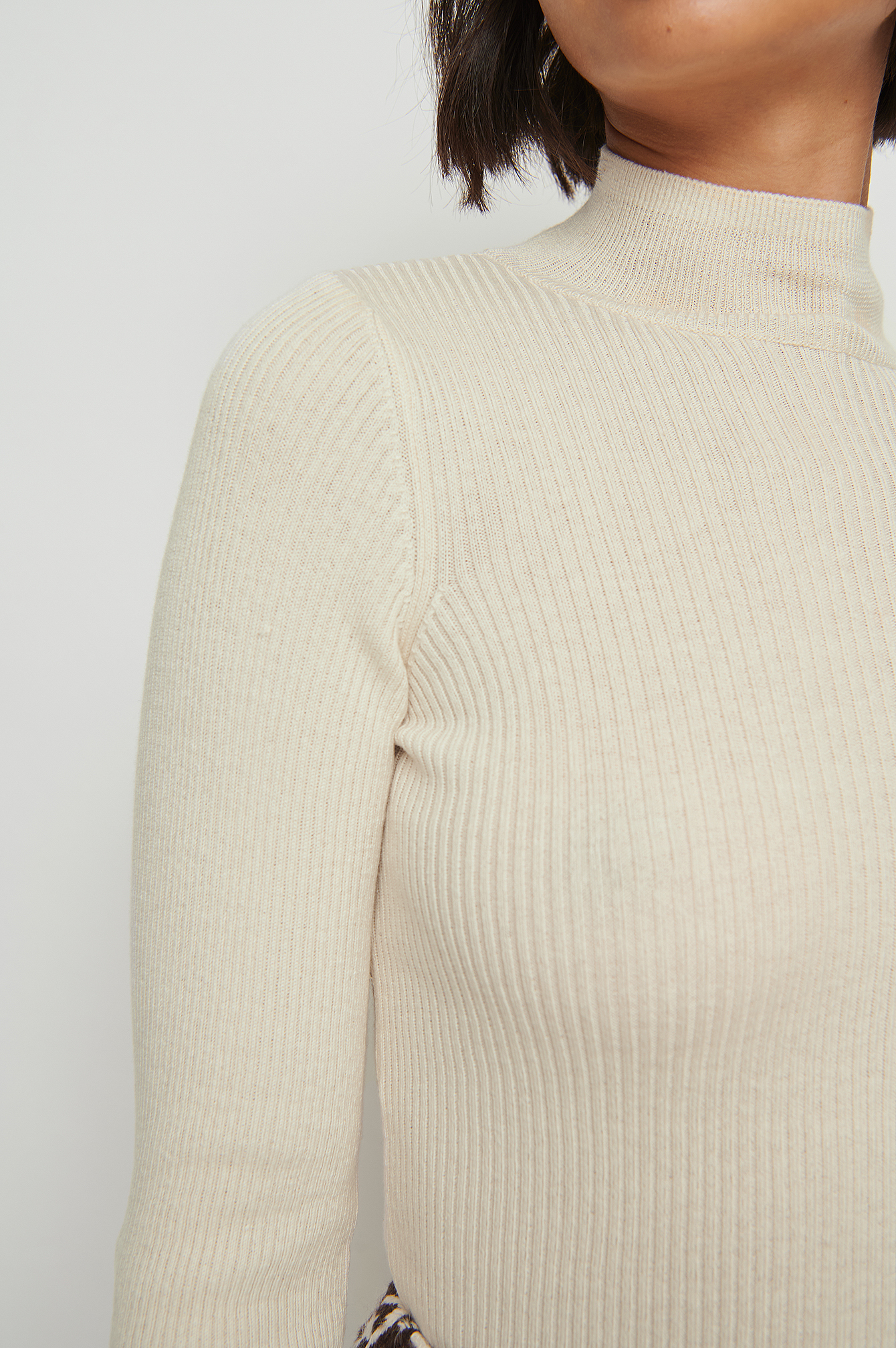 Rib Knitted Turtle Neck Sweater Offwhite | na-kd.com