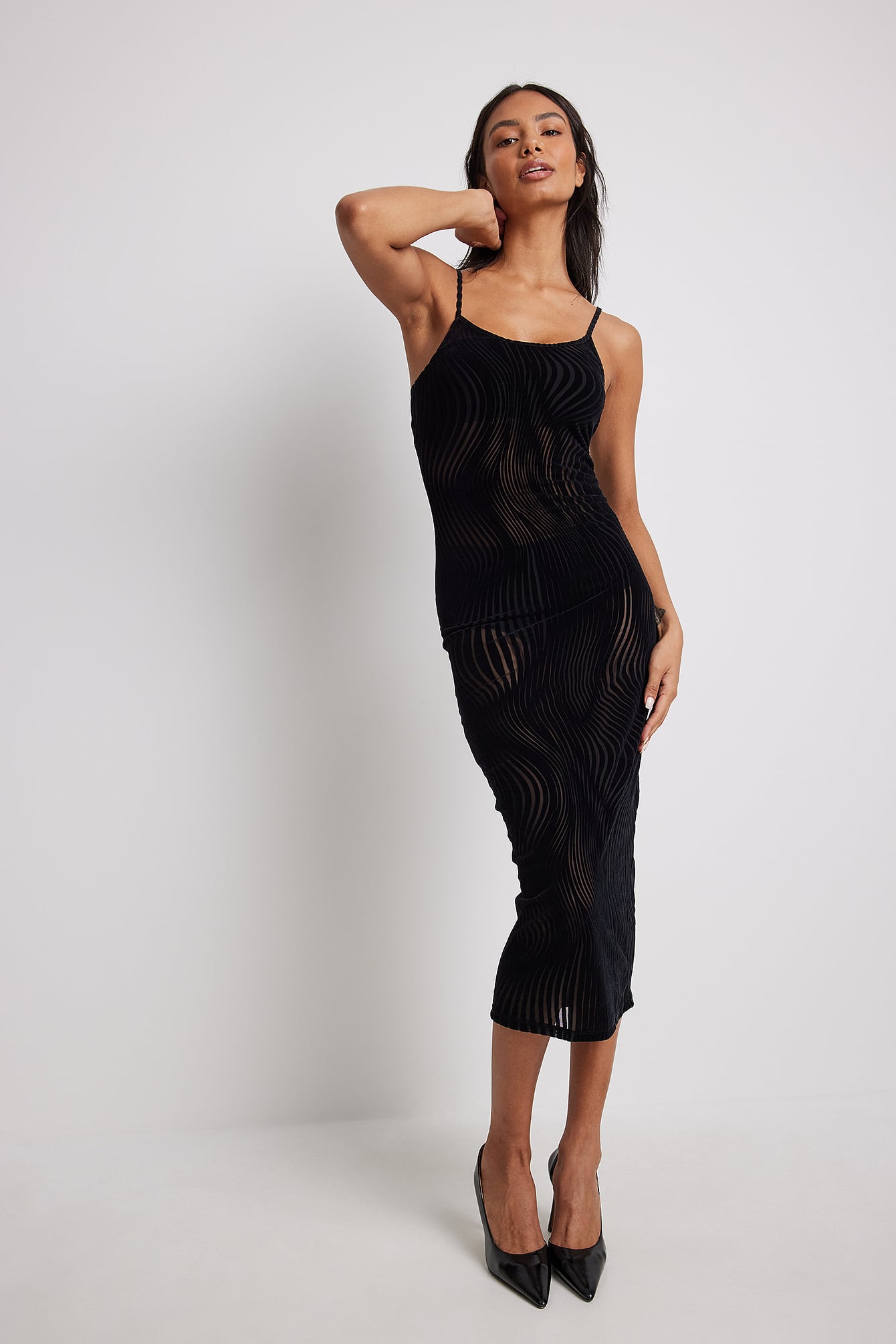 Burn Out Velvet Midi Dress Black | NA-KD