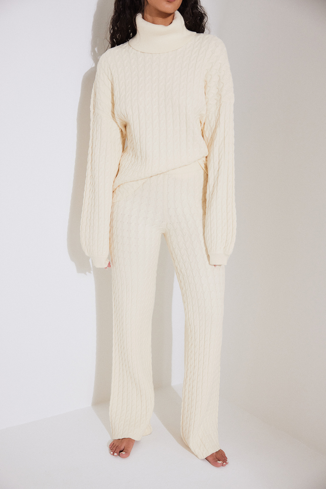 Cable Knit Trousers Offwhite | NA-KD