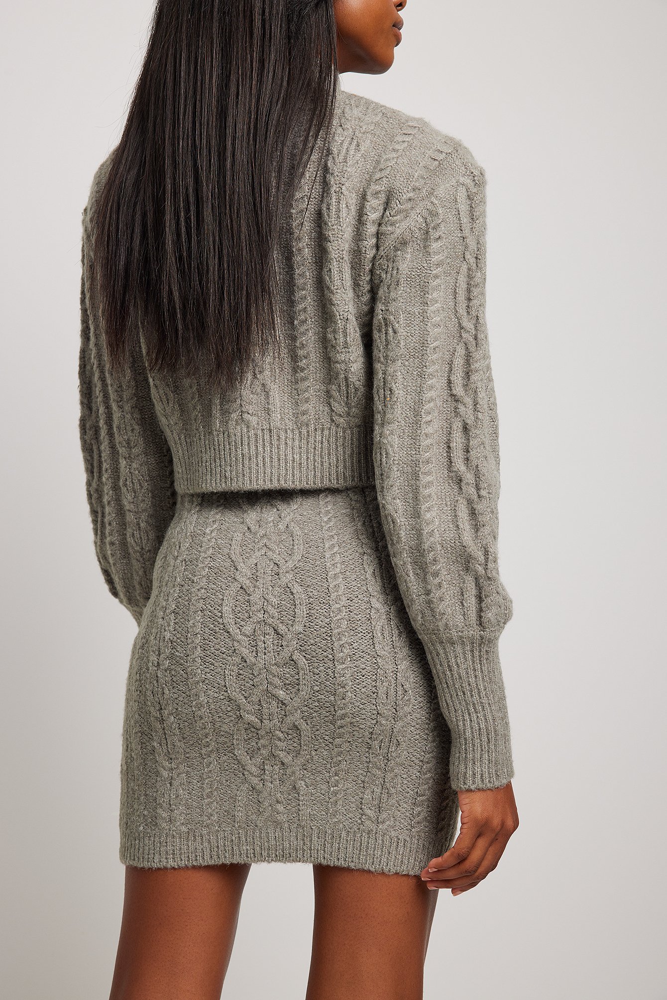 Cable Knitted Short Sweater Grey | na-kd.com