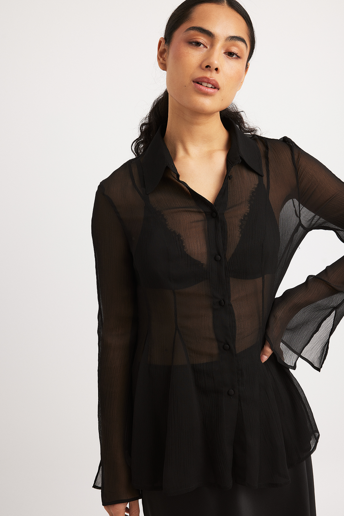 Chiffon Seam Detail Blouse Black | NA-KD