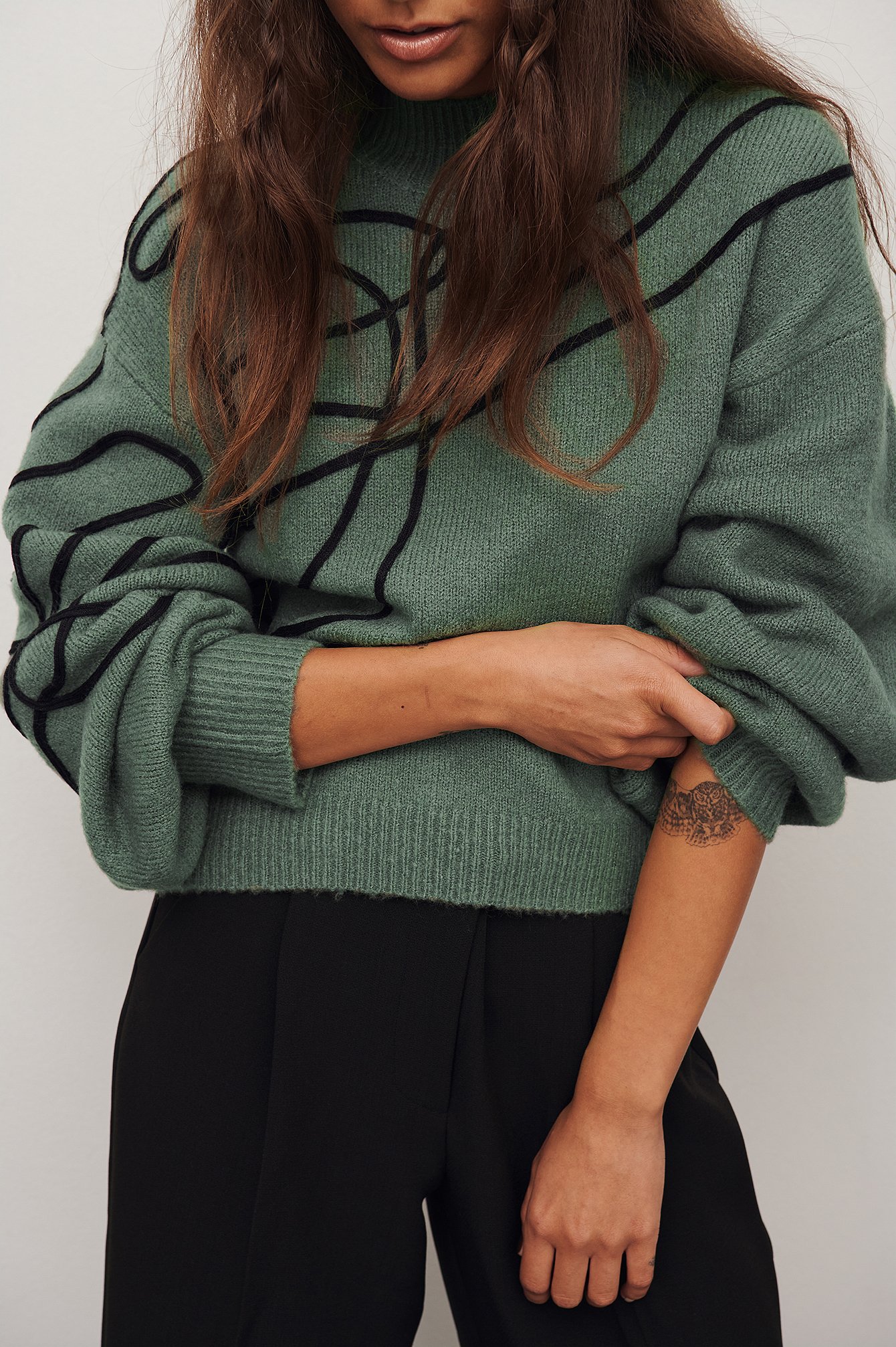 Cord Print Knitted Sweater Green | NA-KD