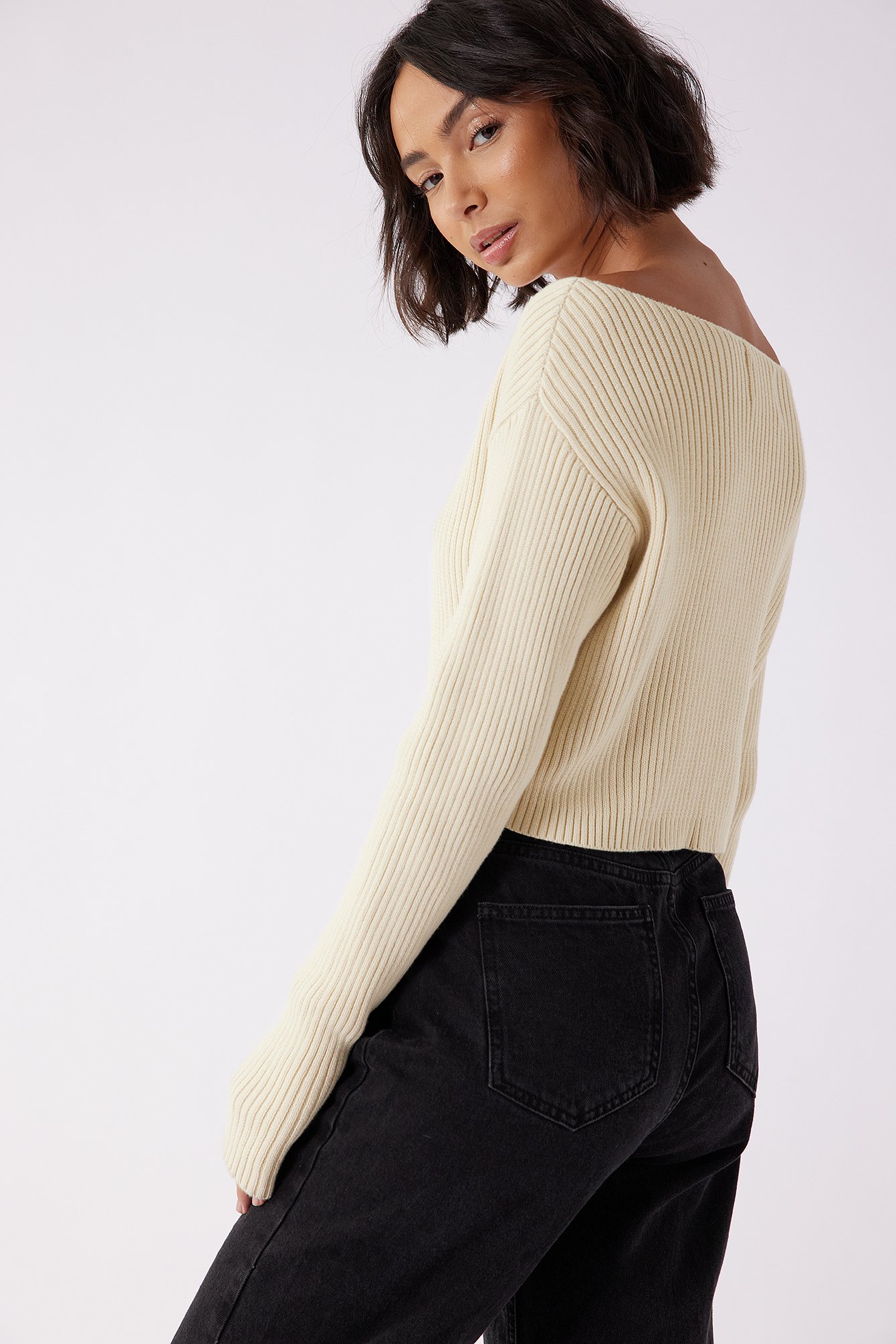 Iconic 90's Rib Sweater Beige | na-kd.com