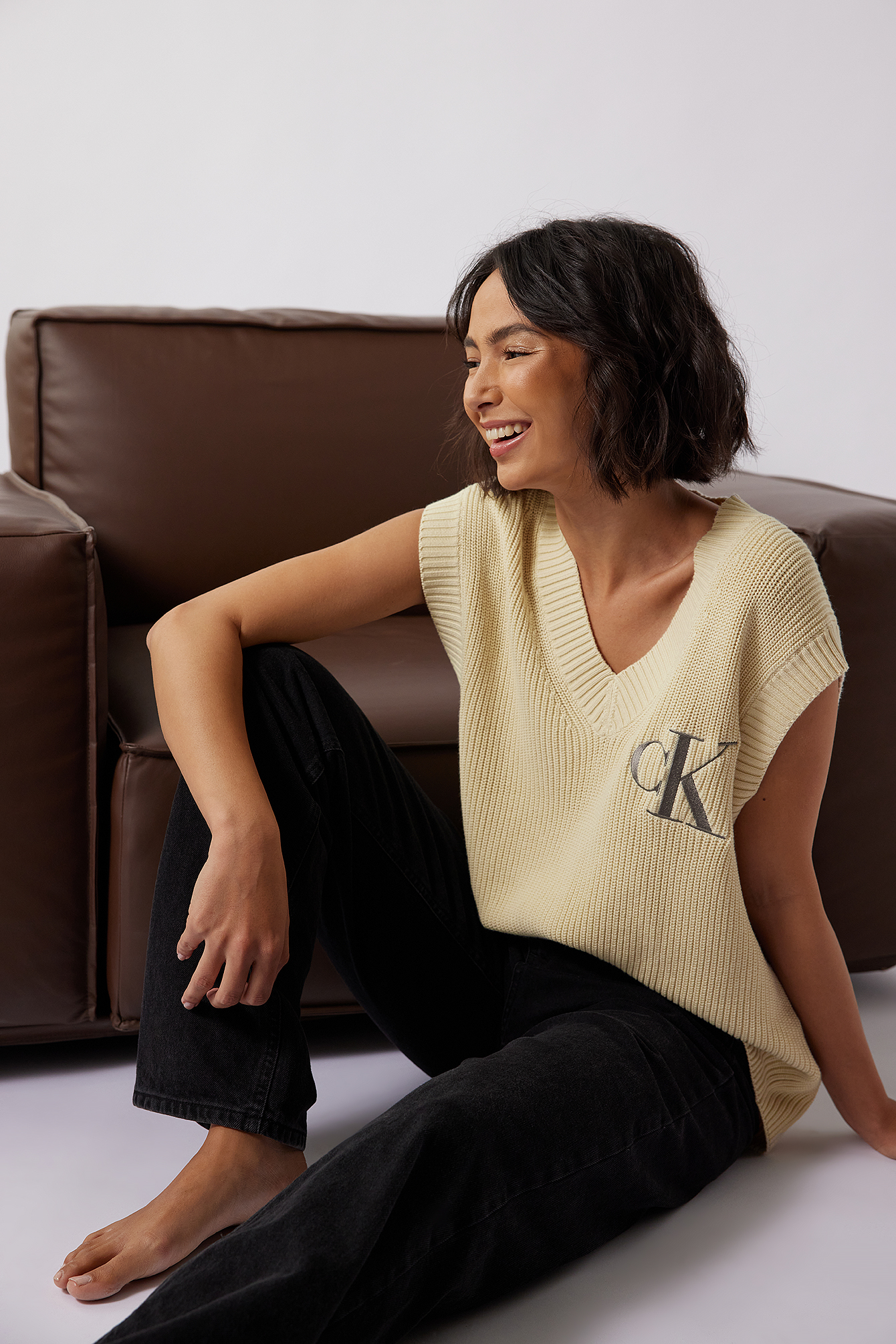 Oversized Rib Vest Beige | na-kd.com
