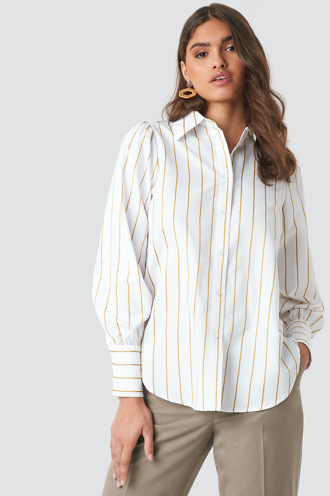 High Slit Oversized Striped Shirt White | NA-KD