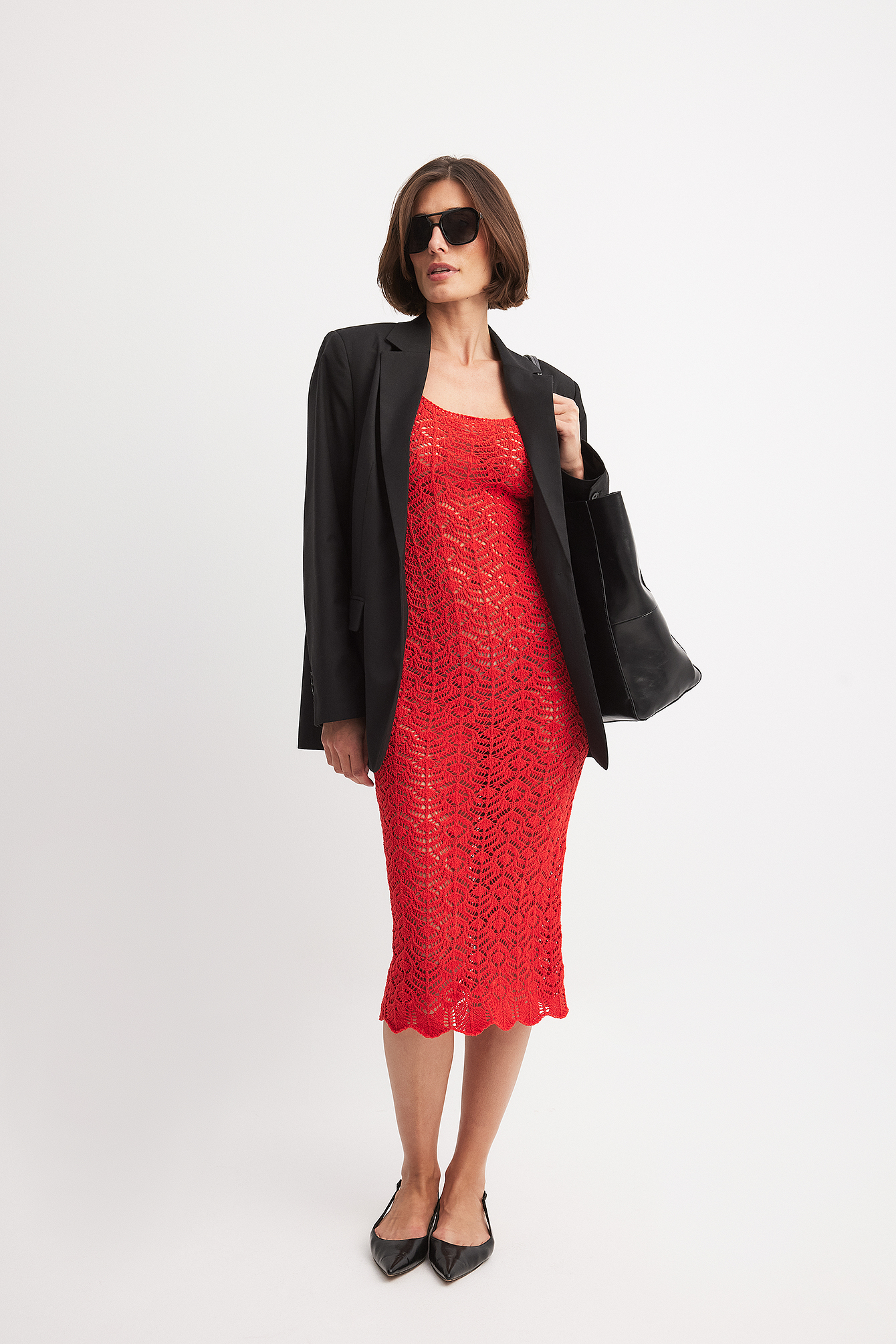 Crochet Knitted Midi Dress Red | NA-KD