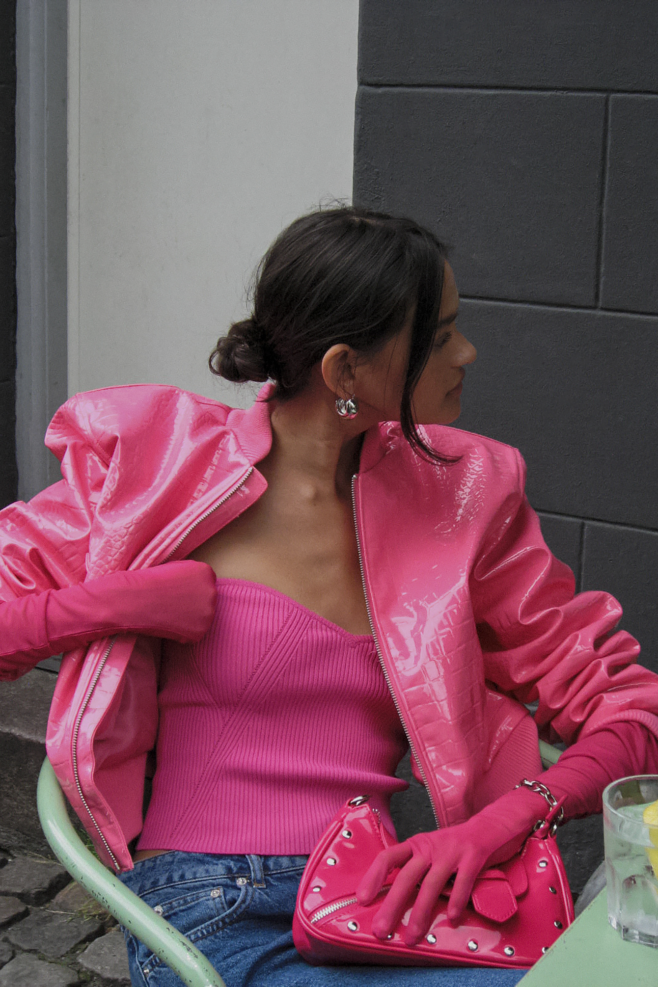 Croco Pu Bomber Jacket Pink | na-kd.com