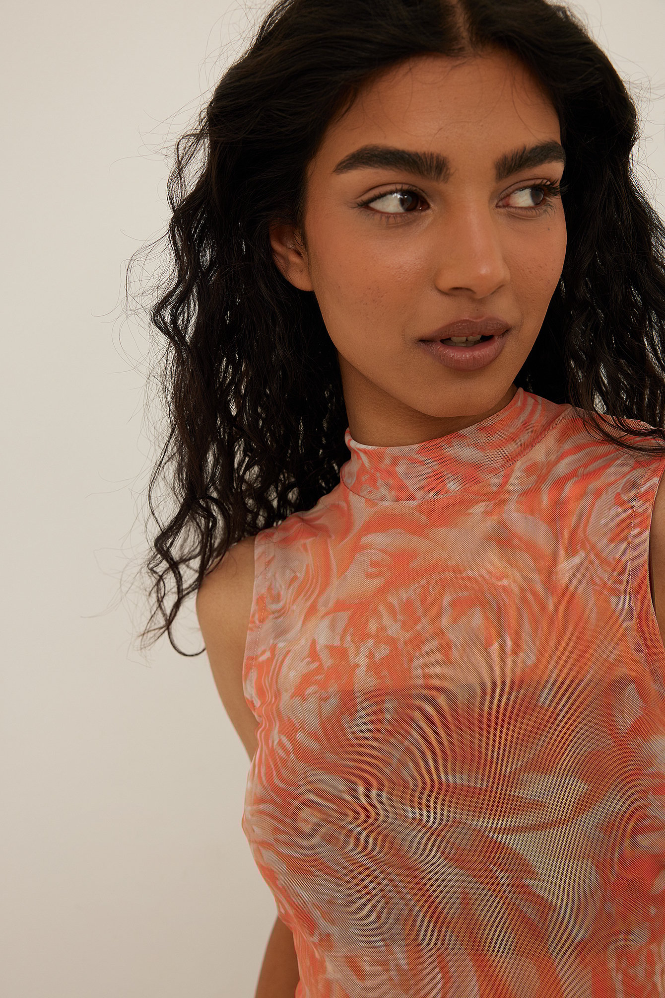 Cropped Mesh Tank Top Orange | NA-KD