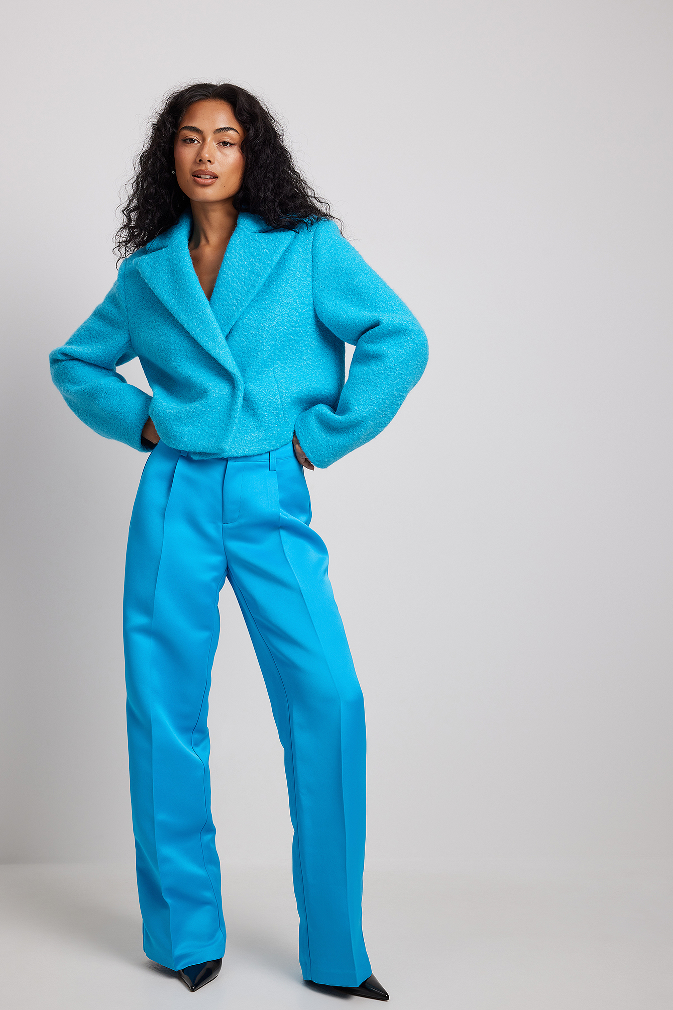 Oversized Cropped Coat Blue | NA-KD
