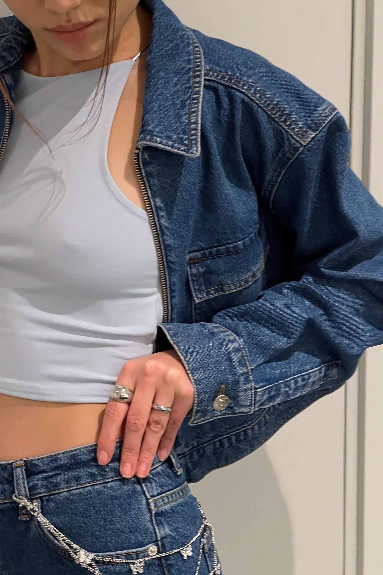 Cropped Straight Denim Jacket Blue | na-kd.com