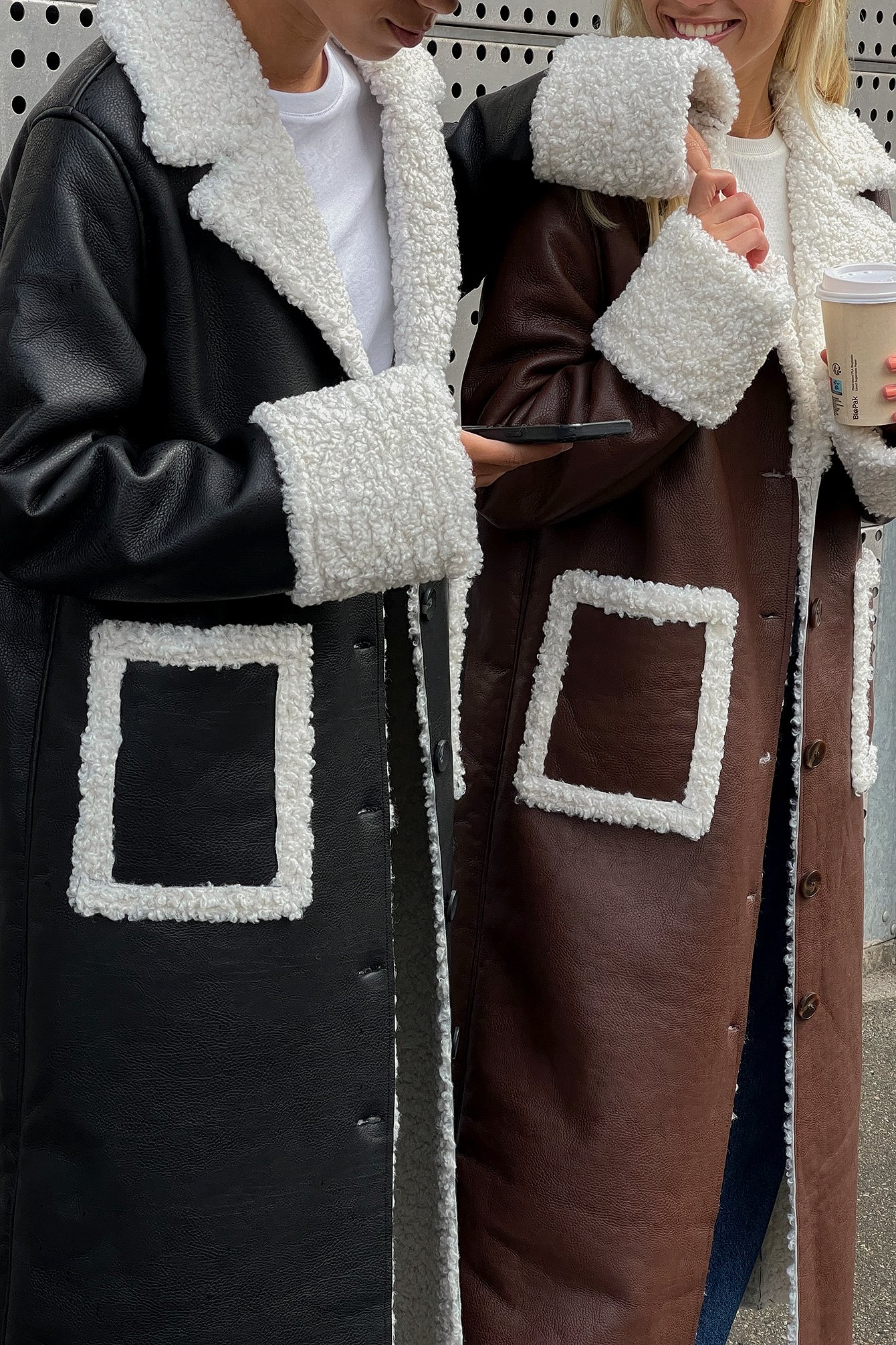 Pu Coat with Teddy Details Black | na-kd.com