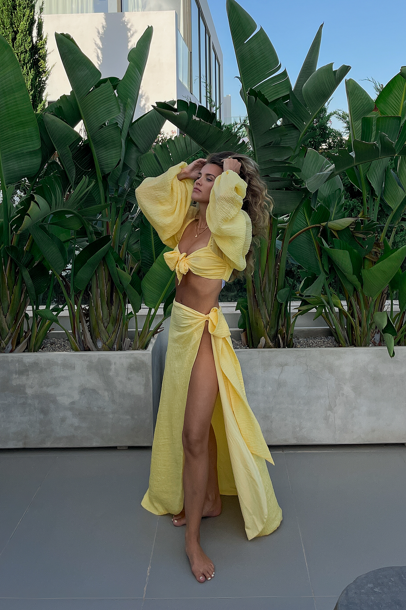 Tie Detail Maxi Skirt Yellow Na Kd