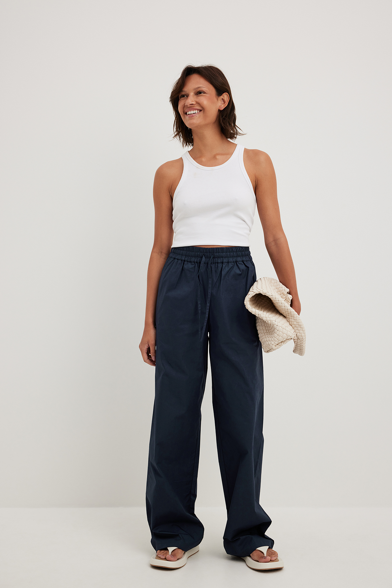 Elastic Waistband Cotton Pants Navy | NA-KD