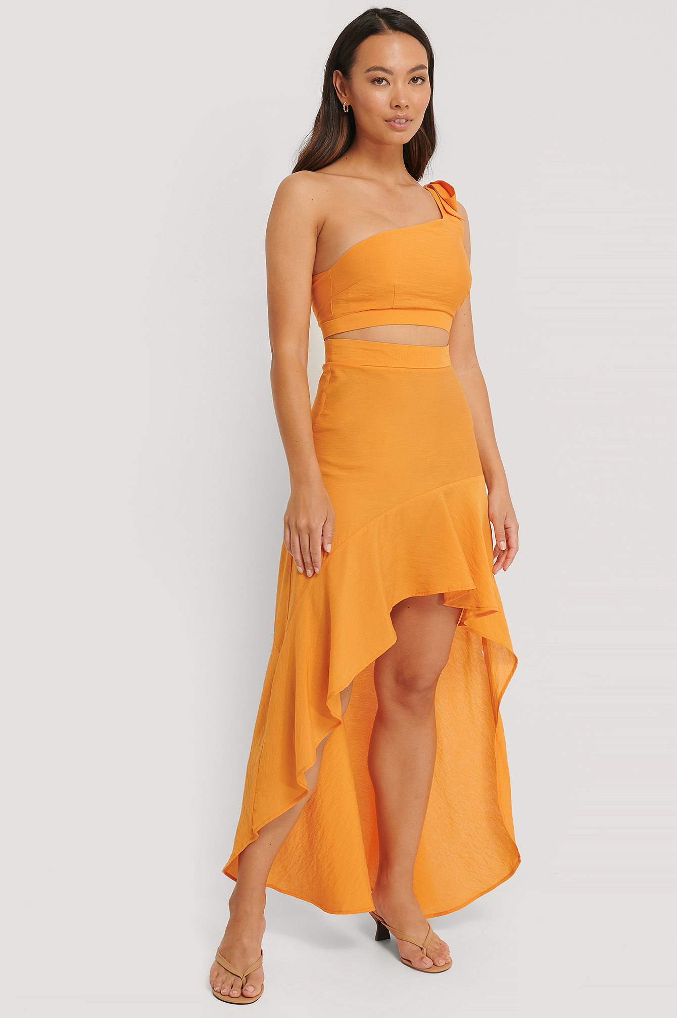 One Shoulder Flowy Maxi Dress Burnt Orange | NA-KD