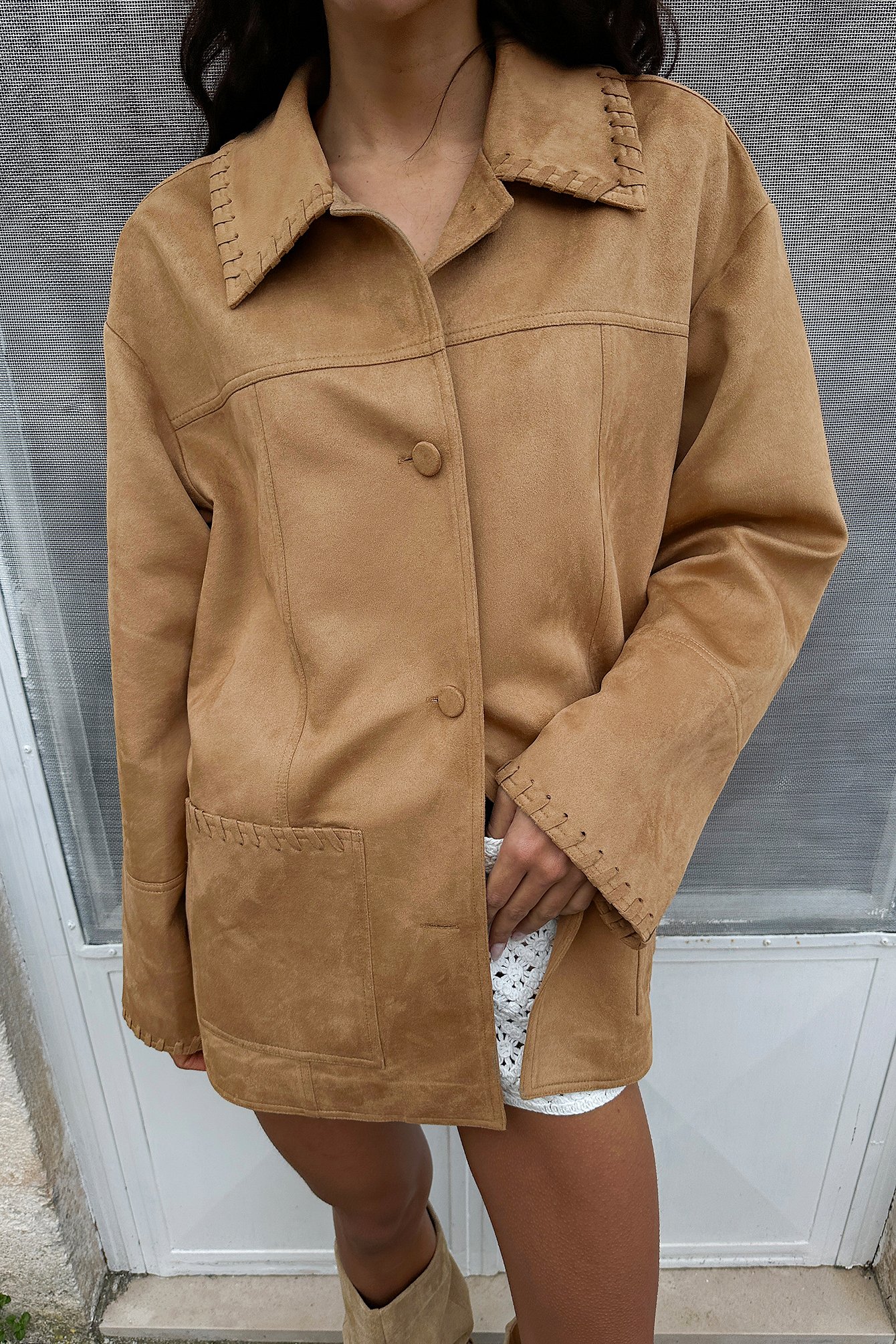 Faux Suede Seam Detail Jacket Brown | NA-KD