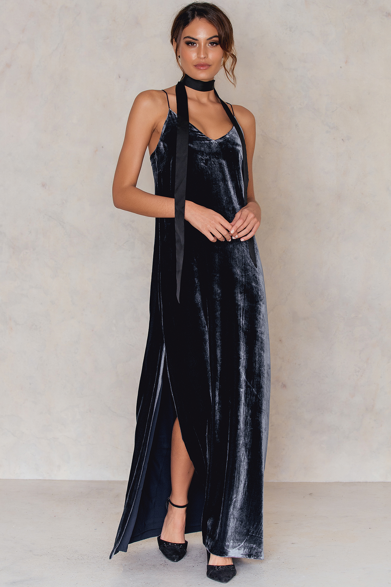 Velvet Strap Dress Blue | NA-KD