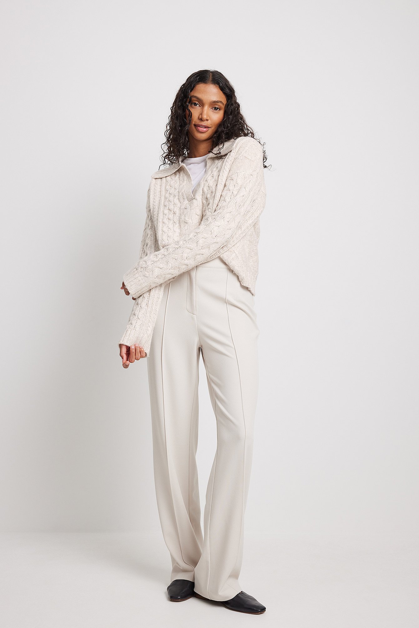 Fitted Wide Leg Suit Pants Beige | NA-KD