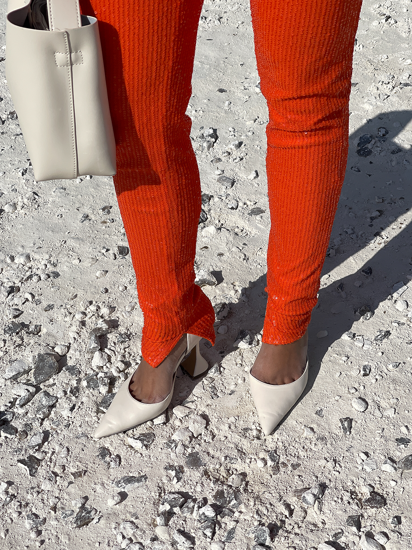 Slit Detail Sequin Trousers Orange Na