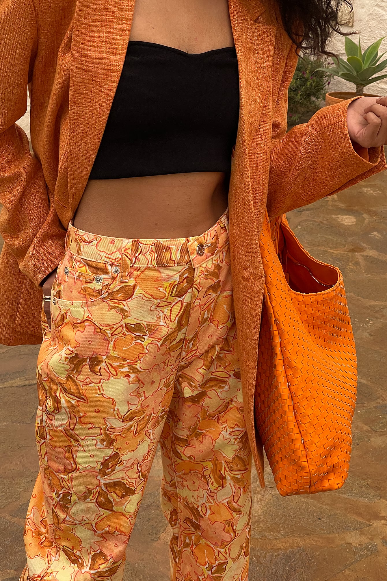 Flower Printed Denim Orange | NA-KD