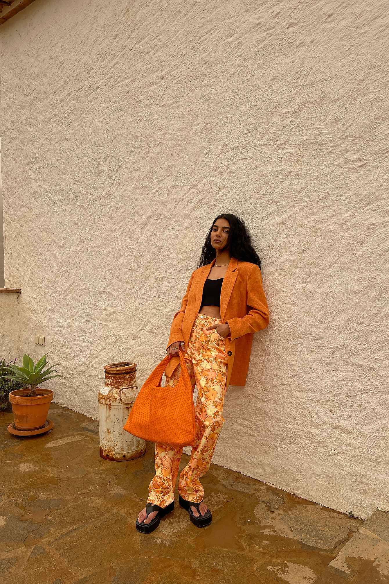 Flower Printed Denim Orange | na-kd.com