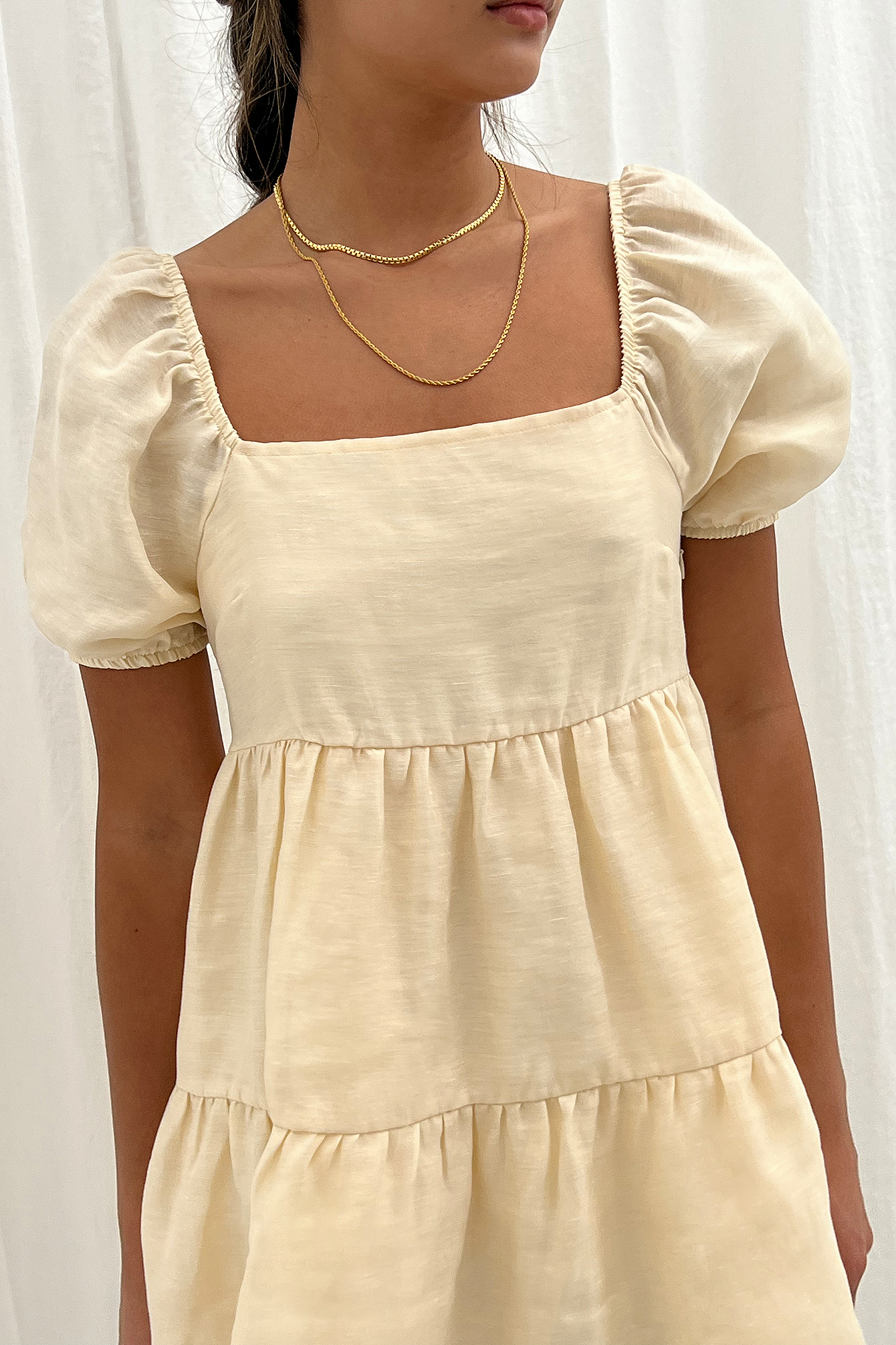 Flowy Linen Mini Dress Beige | NA-KD