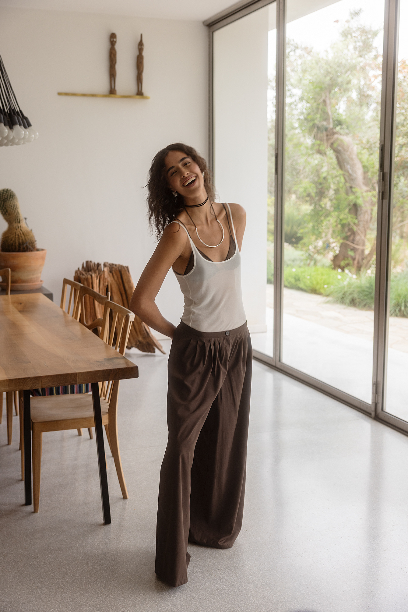 Flowy Wide Leg Low Waist Pants Brown | NA-KD
