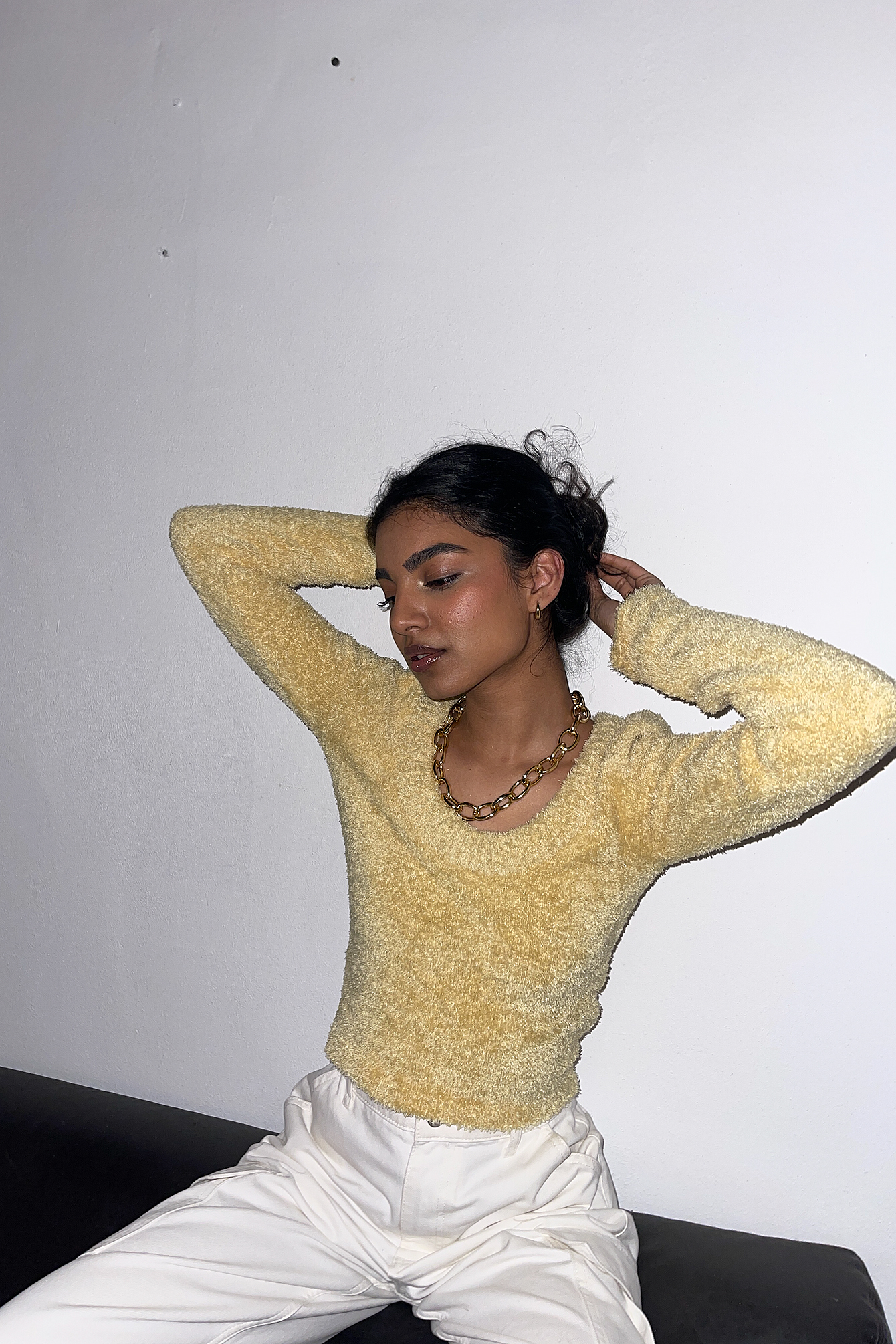 Fluffy Knitted Scoop Neck Sweater Yellow | na-kd.com