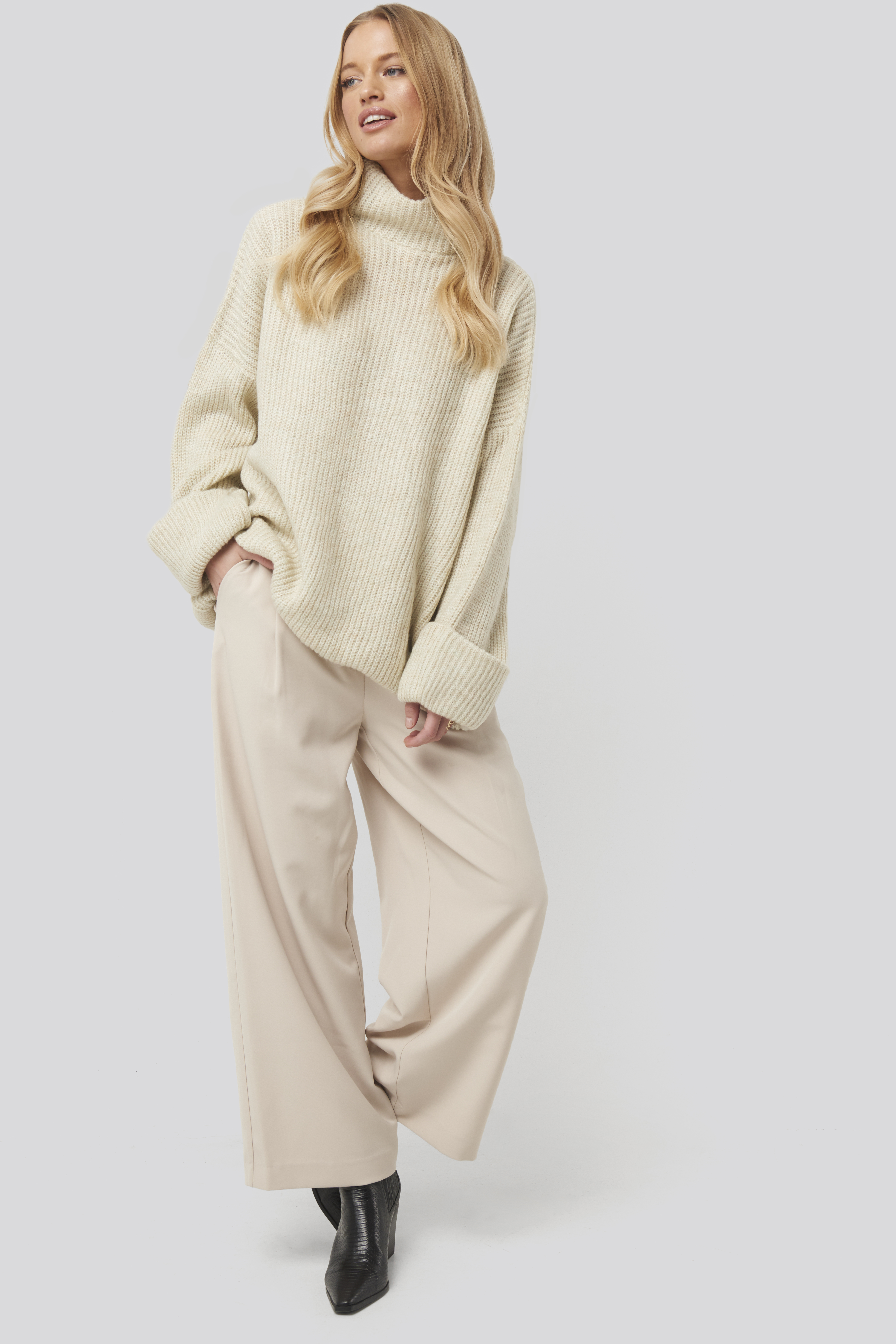 Folded Sleeve Turtle Neck Knitted Sweater White | na-kd.com